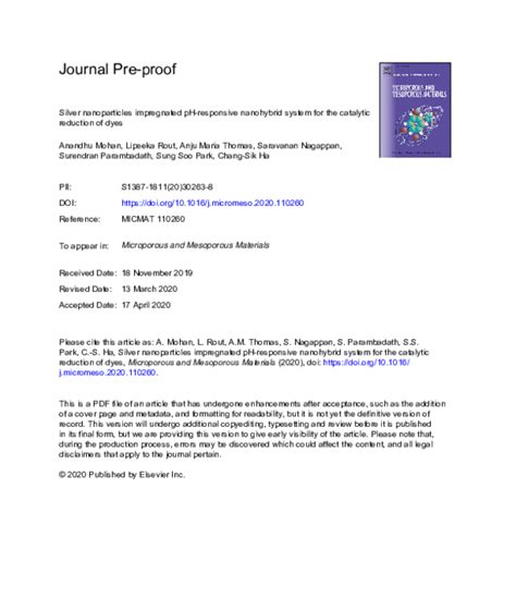 Pdf Silver Nanoparticles Impregnated Ph Responsive Nanohybrid System For The Catalytic
