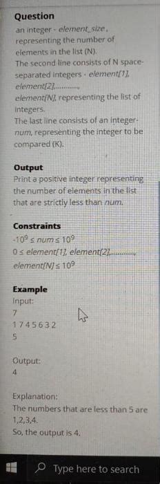 Solved Question An Integer Element Size Representing The Chegg Com