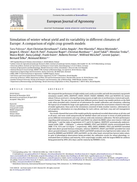 PDF Simulation Of Winter Wheat Yield And Its Variability In Different Climates Of Europe A