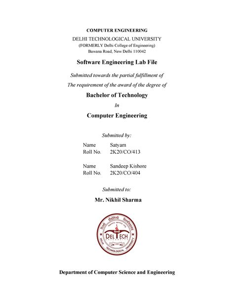 Software Engineering Lab File COMPUTER ENGINEERING DELHI TECHNOLOGICAL UNIVERSITY