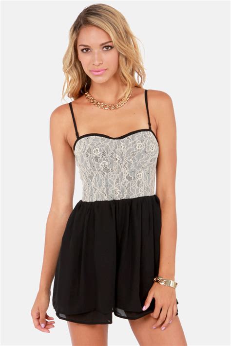 Sexy Black Romper Lace Romper Strapless Romper 5900