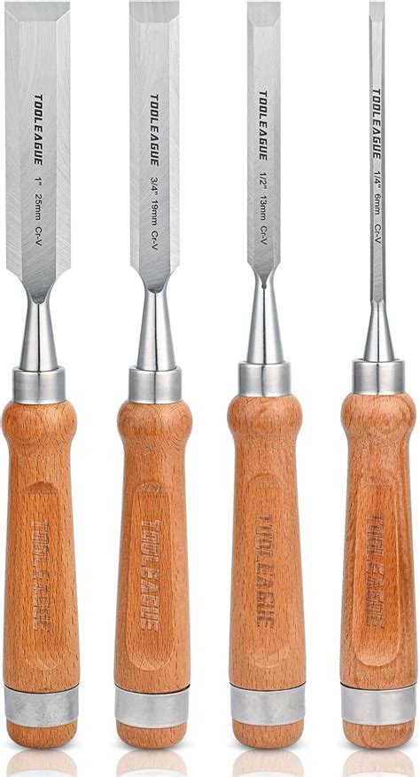 Tooleague 4 Pieces Wood Chisel Tool Set For Woodworking Tempered To 60hrc Beech Handle