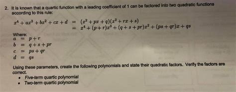 Solved It Is Known That A Quartic Function With A Leading