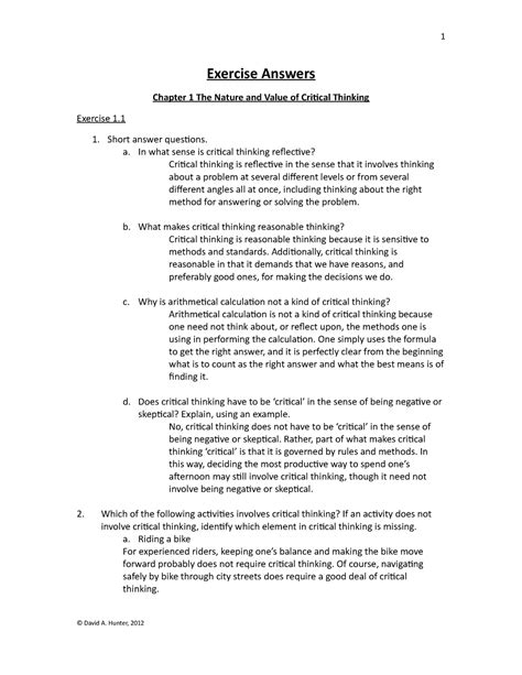 Tutorial Work Chapter 1 Exercise Answers 1 Exercise Answers Chapter