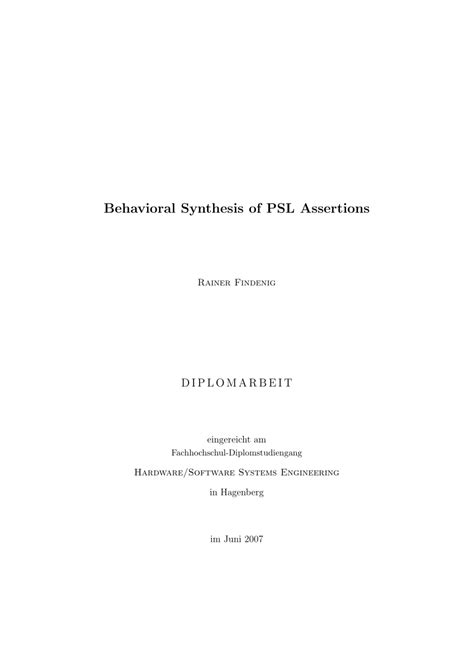 Pdf Synpsl Behavioral Synthesis Of Psl Assertions