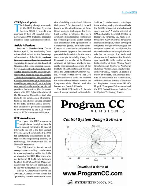 Ieee Award News 2003 Ieee Control Systems Award And 2003 Ieee Judith A Resnik Award Ieee