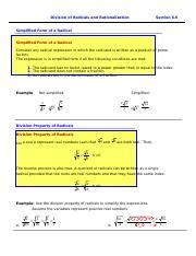 Lecture Notes 6 6 Solutions Docx Division Of Radicals And Rationalization Section 6 6