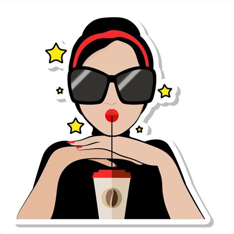 Uhh Cartoon Beautiful Brunette Woman In Sunglasses Holding A Coffee