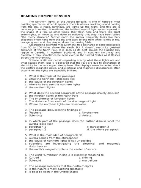 Reading Comprehension Toefl Exercise Pdf