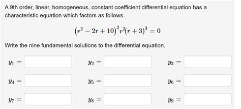 Solved A 9th Order Linear Homogeneous Constant