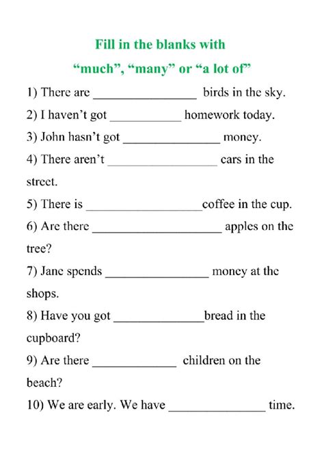 Quantifiers Fill In The Blanks With Or Lot 1 There Are Birds In The Sky 2 I Got Homework