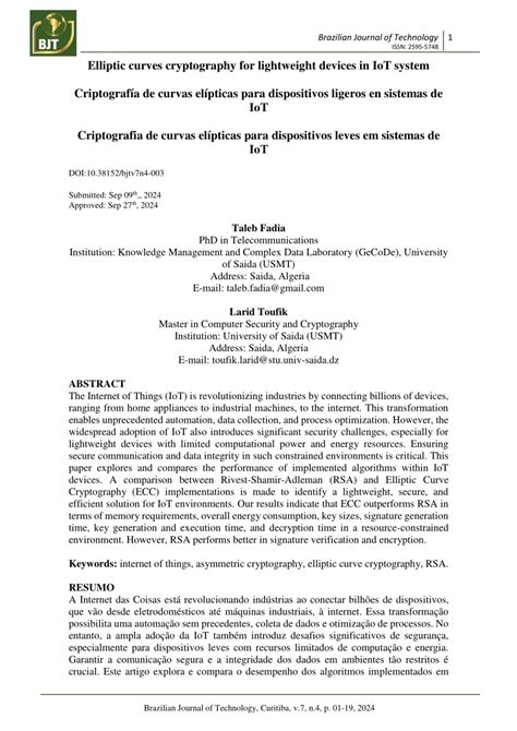 Pdf Elliptic Curves Cryptography For Lightweight Devices In Iot System