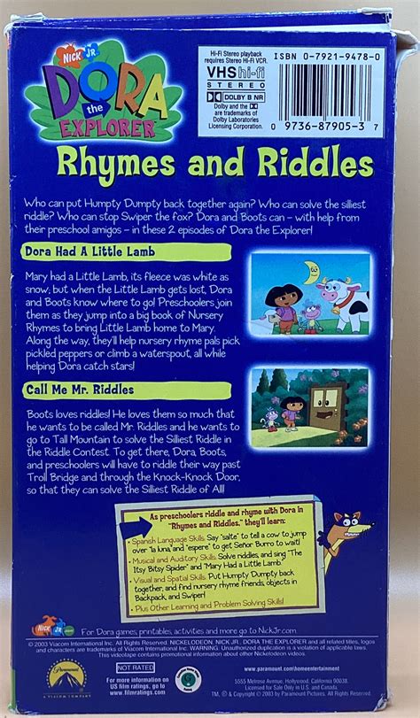 Dora The Explorer Rhymes And Riddles Vhs 2003 Nick Ubuy India