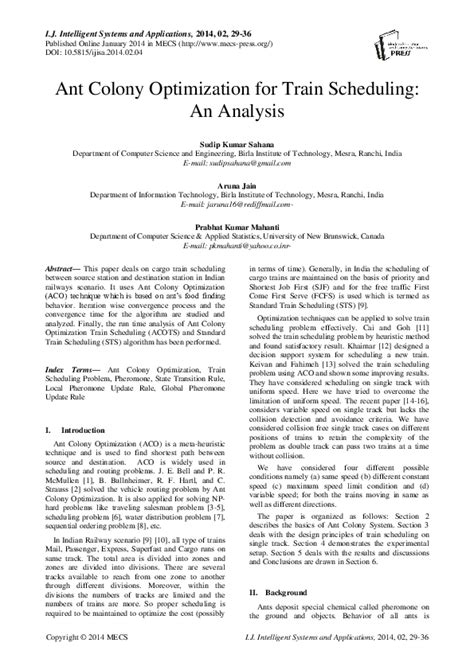 pdf ant colony optimization for train scheduling an analysis