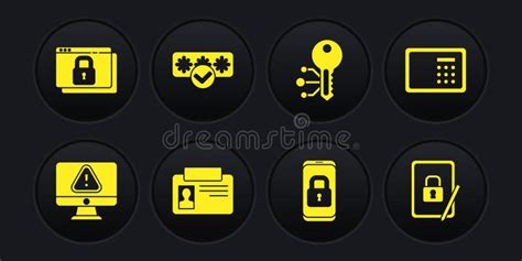 Set Monitor With Exclamation Mark Safe Identification Badge Mobile Closed Padlock