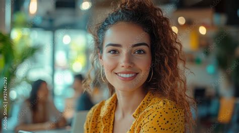 Project Coordinator Confident Female Project Coordinator Showcases A Mockup Notebook Computer