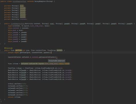 Android Layoutinflater Unreachable Statement Stack Overflow