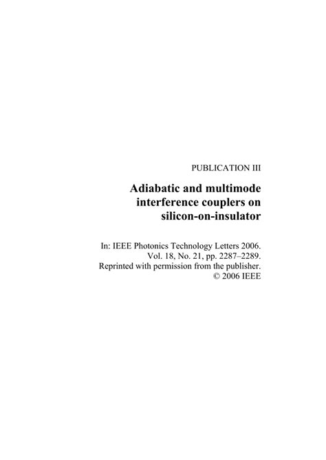 Pdf Adiabatic And Multimode Interference Couplers On Silicon On Insulator