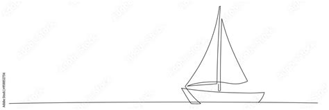 Yacht Vector Illustration In One Continuous Editable Line Drawing Style Editable Stroke Stock