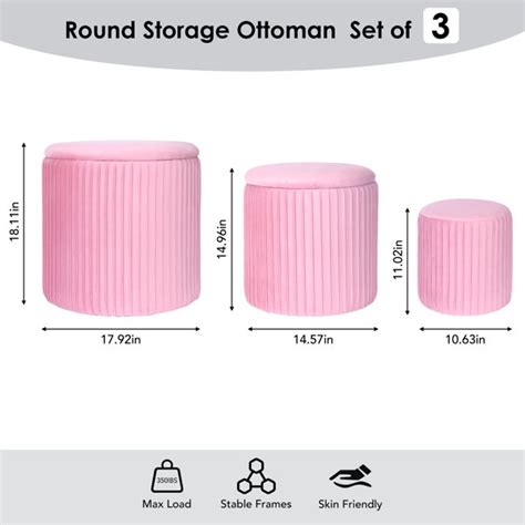 Ebern Designs Ottoman With Storage Velvet Round Storage Ottoman Set Of 3 Multifunctional