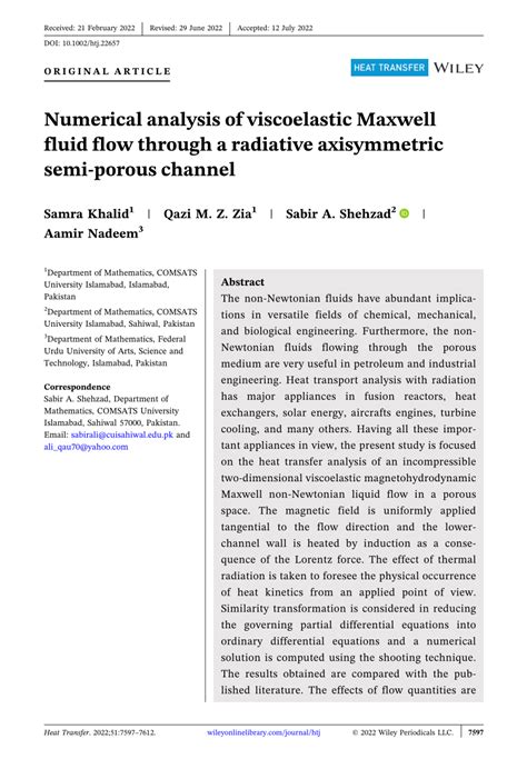Numerical Analysis Of Viscoelastic Maxwell Fluid Flow Through A Radiative Axisymmetric Semi
