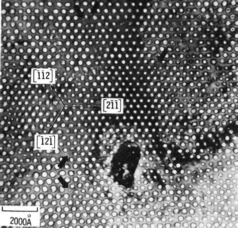 Nb Void Lattice Electron Micrograph Showing A Bcc Void Superlattice In