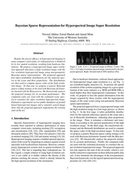 PDF Bayesian Sparse Representation For Hyperspectral Image Super Resolution