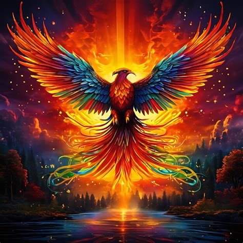 Premium Photo Flying Majestic Pheonix Reborn From Blaze Of Holographic Flames