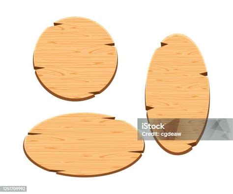 둥근 나무 표지판과 흰색 배경에 고립 된 타원형 나무 패널 프레임 만화 스타일의 세트 컬렉션 나무 판자 갈색 복사 공간 메시지 텍스트를위한 빈 나무 표지판 갈색에 대한 스톡