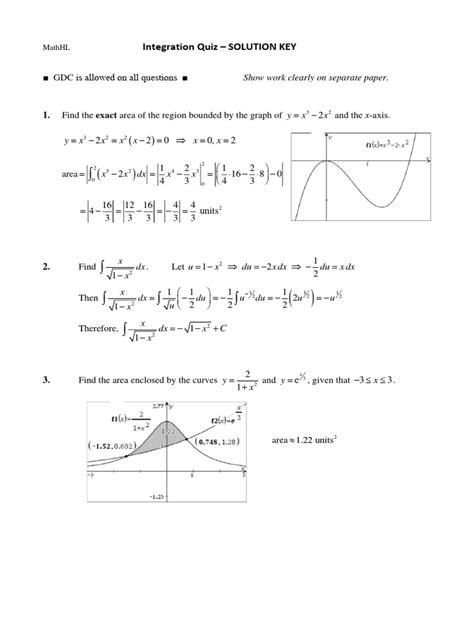 Math Hl Quiz Integration Sol Key Pdf