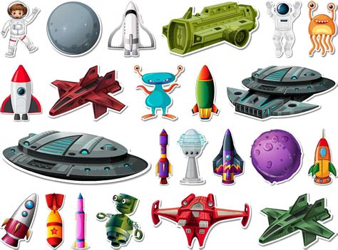 Sticker Set Of Outer Space Objects And Astronauts 7474263 Vector Art At Vecteezy