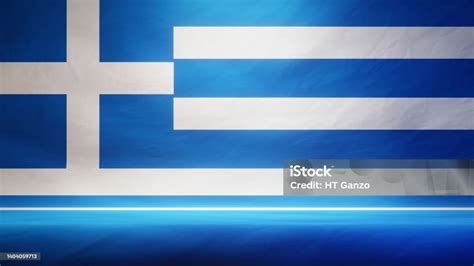 프리젠 테이션이나 제품 전시를 위해 그리스의 드레이핑 된 깃발이있는 스튜디오 배경 3d 렌더링 0명에 대한 스톡 사진 및 기타 이미지 Istock