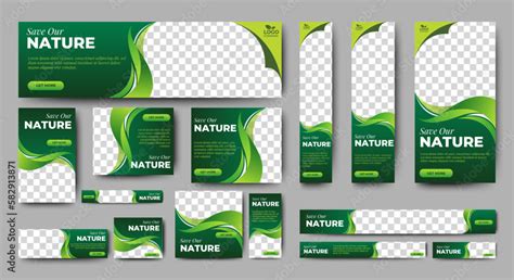 Nature Banner Design Web Template Set Horizontal Header Web Banner Modern Gradient Green Cover