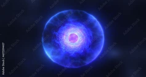 Abstract Sphere Atom With Electrons Flying Glowing Bright Particles And Energy Magic Field