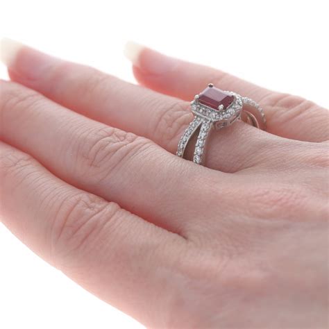 Sterling Lead Glass Filled Ruby And White Sapphire Halo Ring 925 Emerald Cut Wilson Brothers