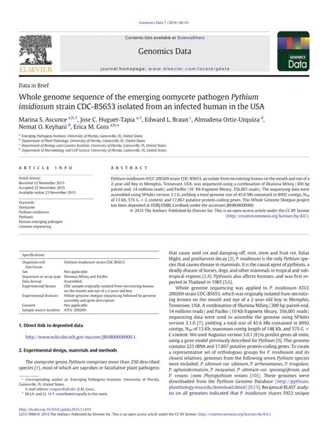 Pdf Whole Genome Sequence Of The Emerging Oomycete Pathogen Pythium Insidiosum Strain Cdc