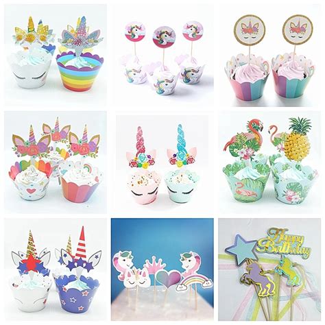 파티 공급 업체 유니콘 케이크 토퍼 생일 축하 케이크 장식 골드 슬리버 핑크 반짝이 유니콘 컵케익 토퍼 Buy 유니콘 컵케익 토퍼생일 케이크 액세서리유니콘 컵케익