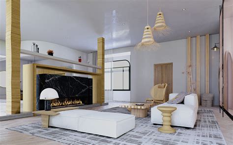 3d 렌더링 3d 일러스트레이션 인테리어 장면 및 모형 거실 산업 스타일 렌더링 3d 흰색 벽 장식 재료 목재 0명에 대한 스톡 사진 및 기타 이미지 Istock