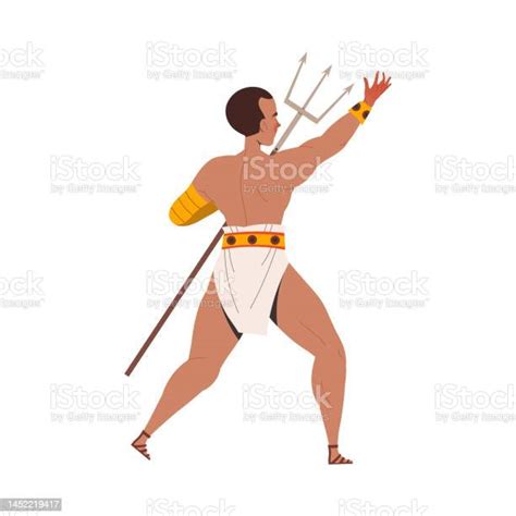 고대 남자 로마 캐릭터 싸우는 삼지창 벡터 일러스트 레이 션 Empire에 대한 스톡 벡터 아트 및 기타 이미지 Empire