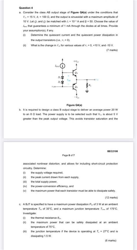 question 4 a consider the class ab output stage of