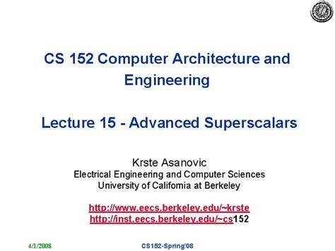 Cs 152 Computer Architecture And Engineering Lecture 15