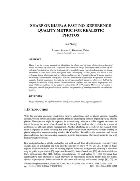 Sharp Or Blur A Fast No Reference Quality Metric For Realistic Photos