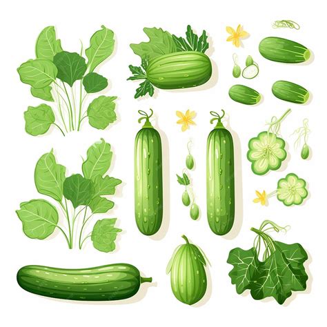 Premium Photo Cucumber Crop With Sliced Elements And Leaves Vector