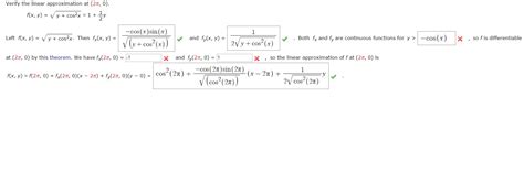 solved verify the linear approximation at 2 pi 0 left