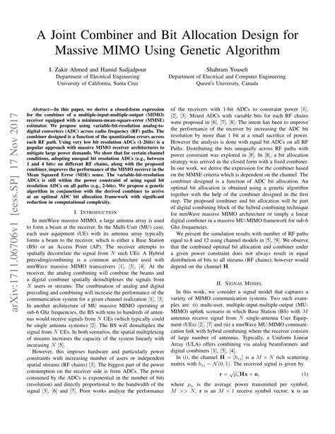 pdf a joint combiner and bit allocation design for massive mimo using