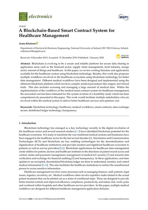 Pdf A Blockchain Based Smart Contract System For Healthcare Management