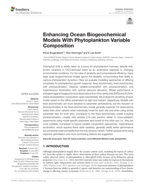 Pdf Enhancing Ocean Biogeochemical Model Performance And Generality With Phytoplankton