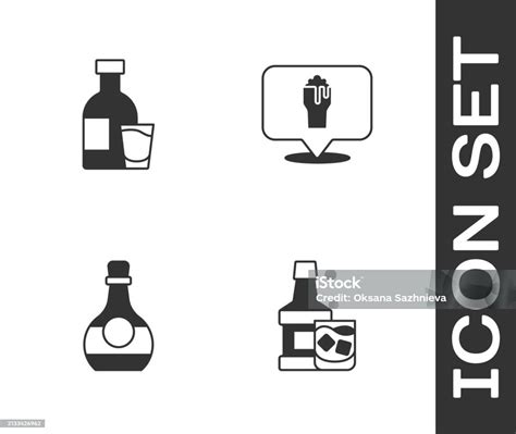 세트 위스키 병과 유리 보드카 병 코냑 또는 브랜디와 알코올 맥주 바 위치 아이콘 벡터 0명에 대한 스톡 벡터 아트 및 기타 이미지 Istock