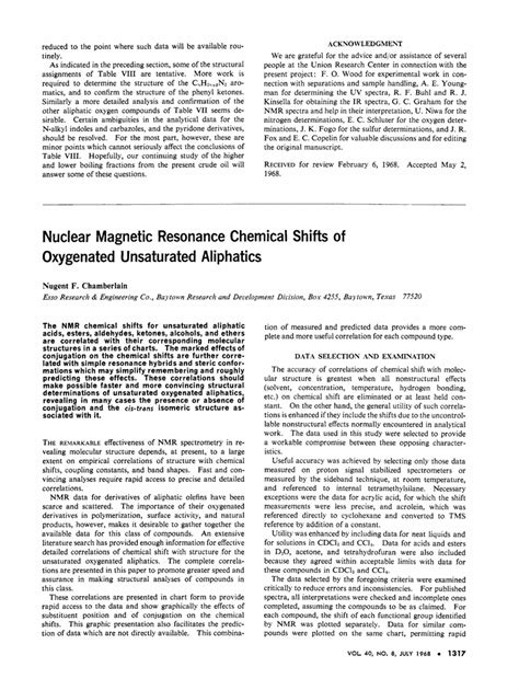 Nuclear Magnetic Resonance Chemical Shifts Of Oxygenated Unsaturated