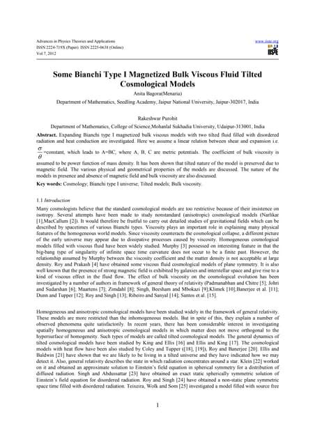 Some Bianchi Type I Magnetized Bulk Viscous Fluid Tilted Cosmological Models Pdf Physics